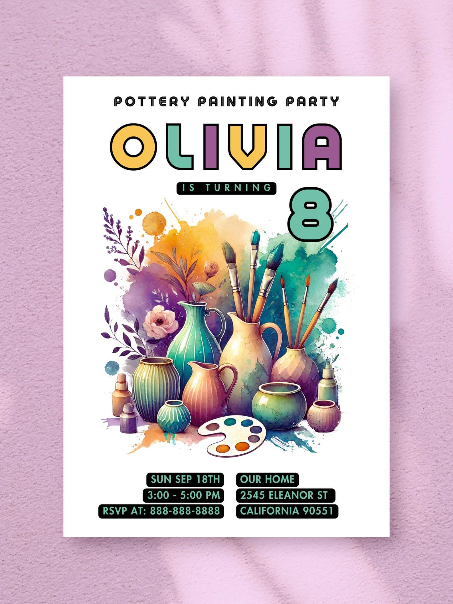 Pottery Painting Birthday Invitation L Editable Craft Party Invite ...