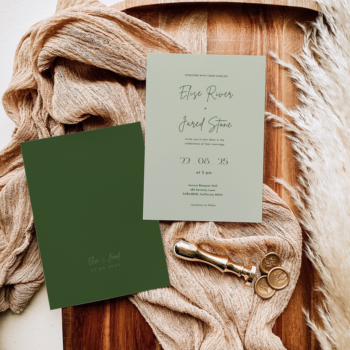 Printable Green Wedding Invitation Template - Personalized Nature ...