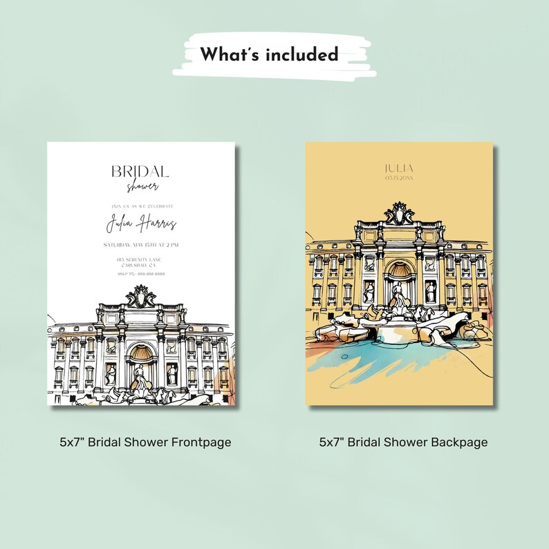 Trevi Fountain Bridal Shower Invitation | Rome, Italy (digital Download ...