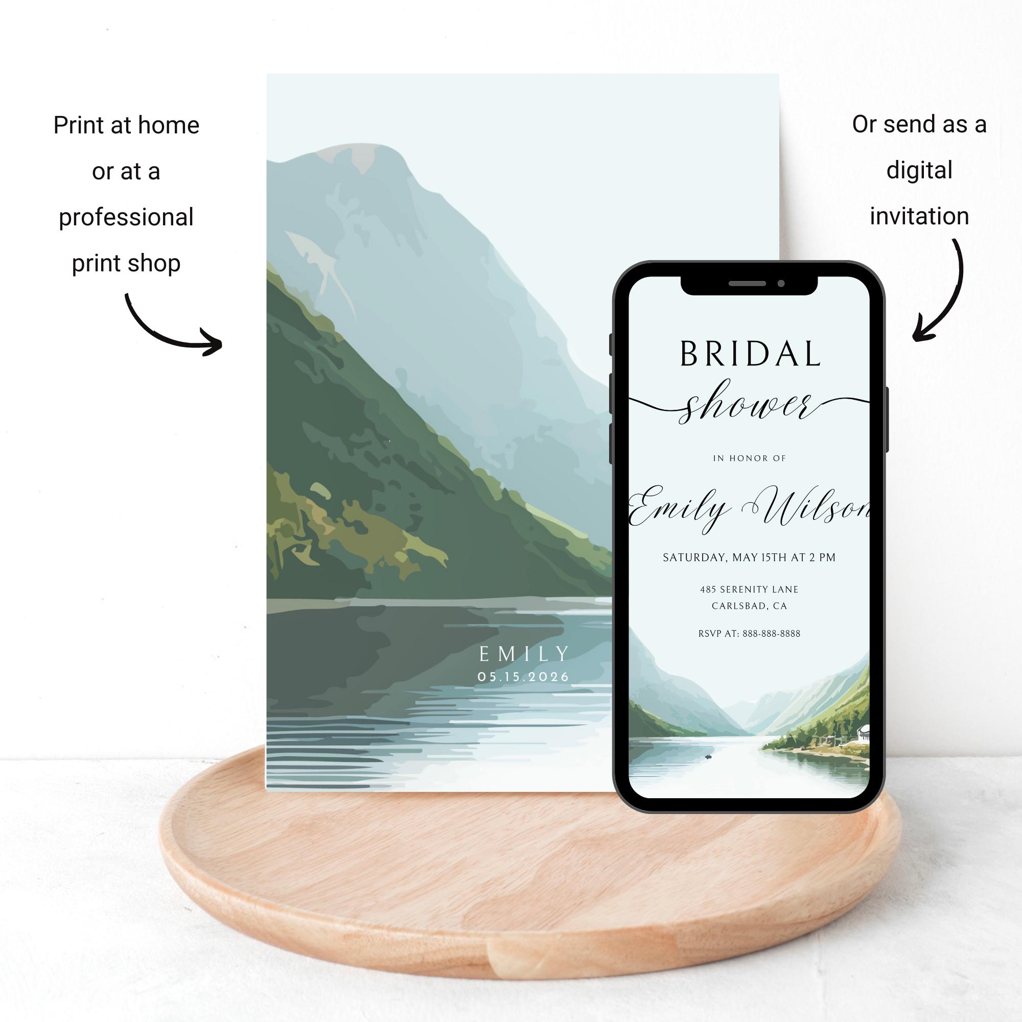 Nordic Fjord Bridal Shower Invitation Template | Personalized Norway ...
