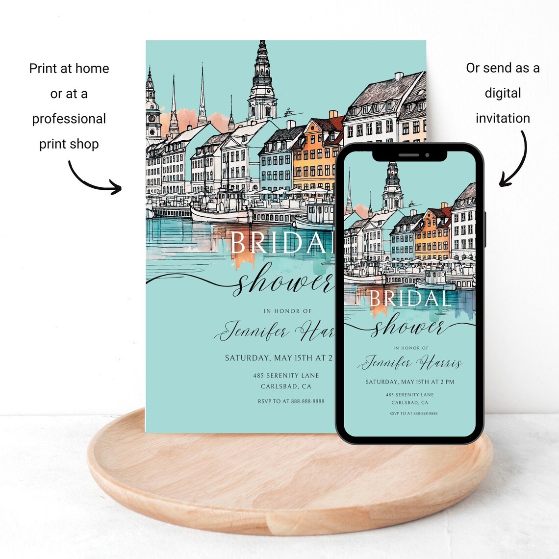 Editable Copenhagen Bridal Shower Invitation Template | Personalized ...