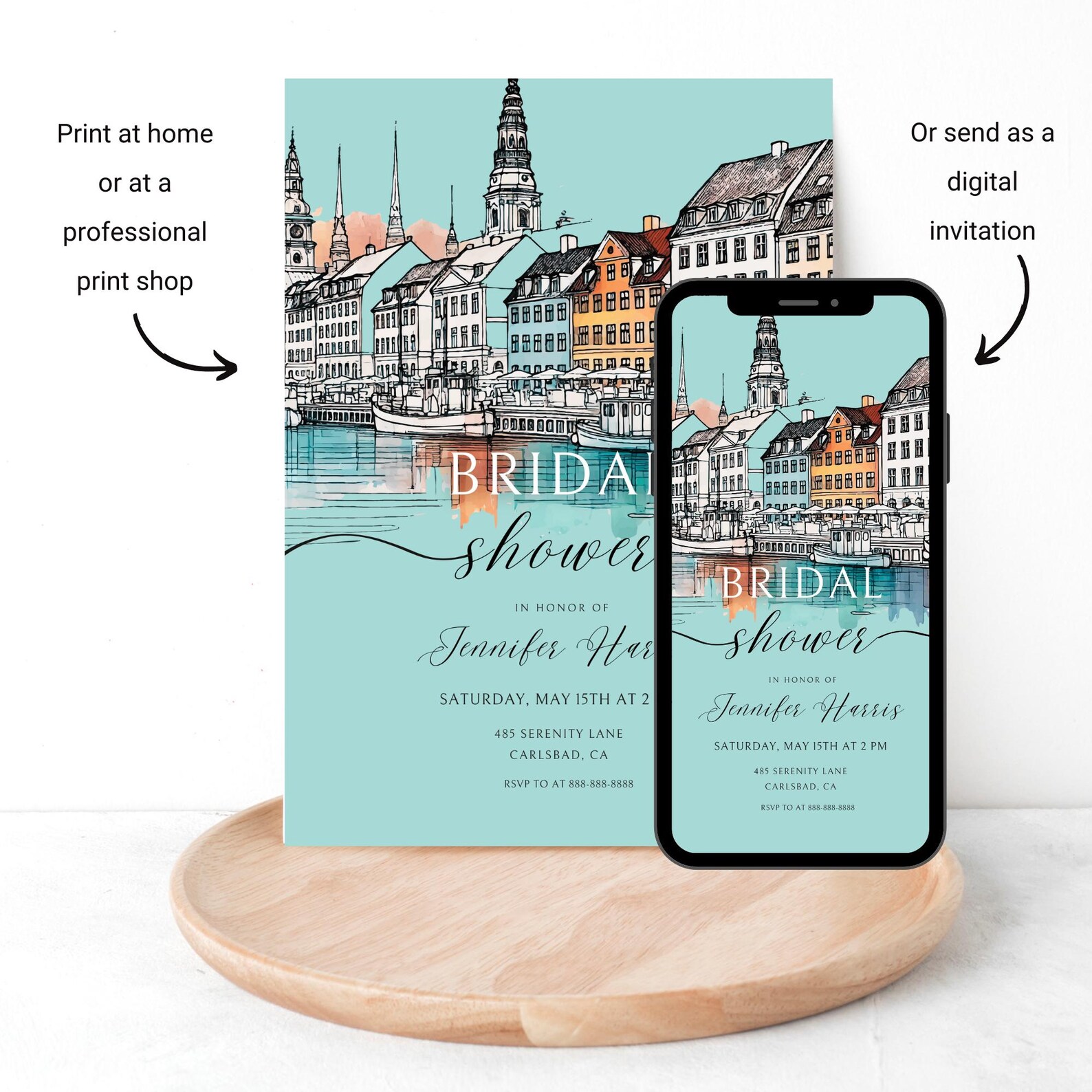 Editable Copenhagen Bridal Shower Invitation Template | Personalized ...