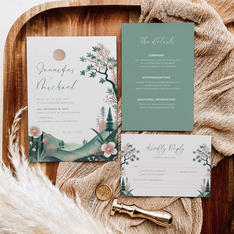 Japan Wedding Invitation Template - Editable Cherry Blossom Invite ...