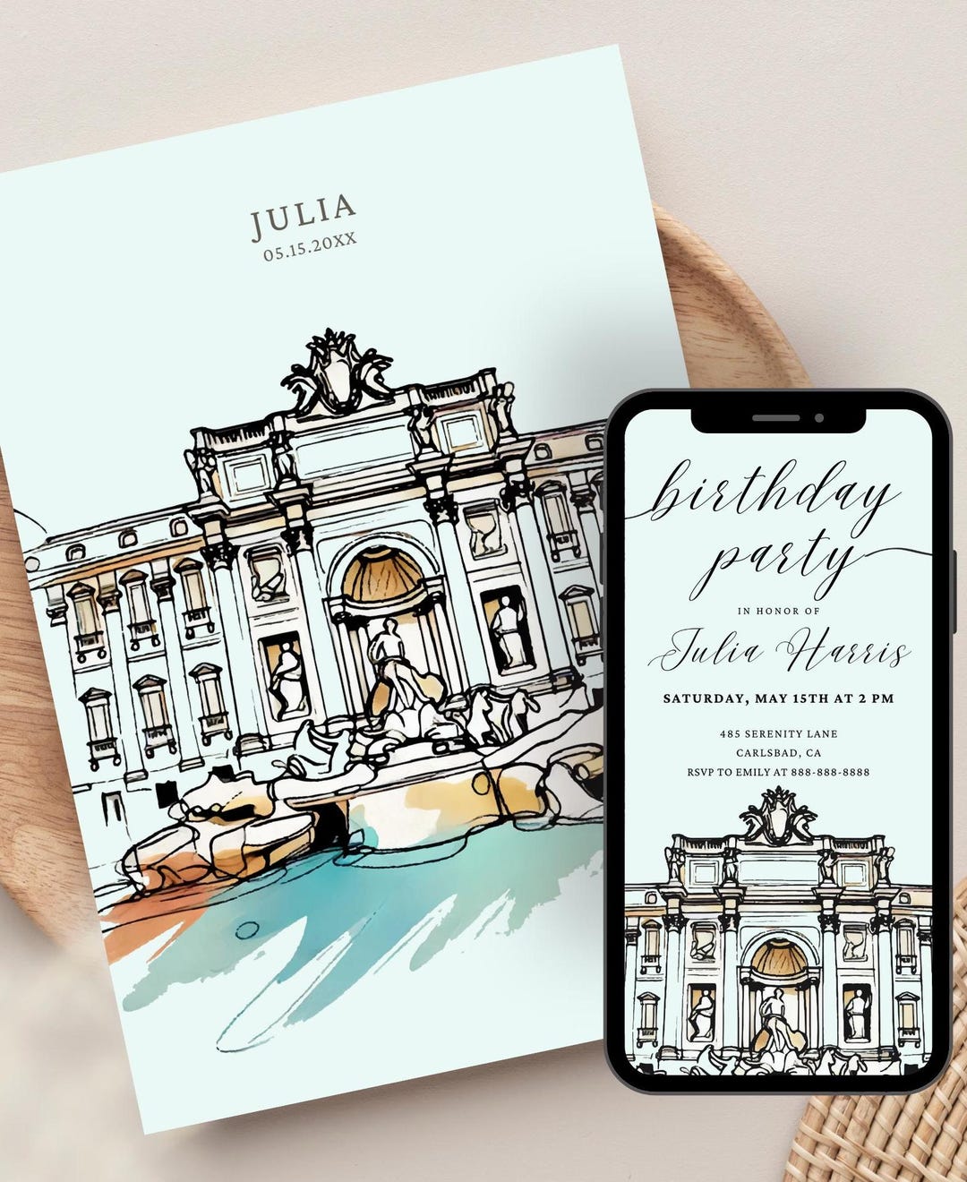 Personalized Roma Birthday Invitation | Editable Italy Romantic DIY ...