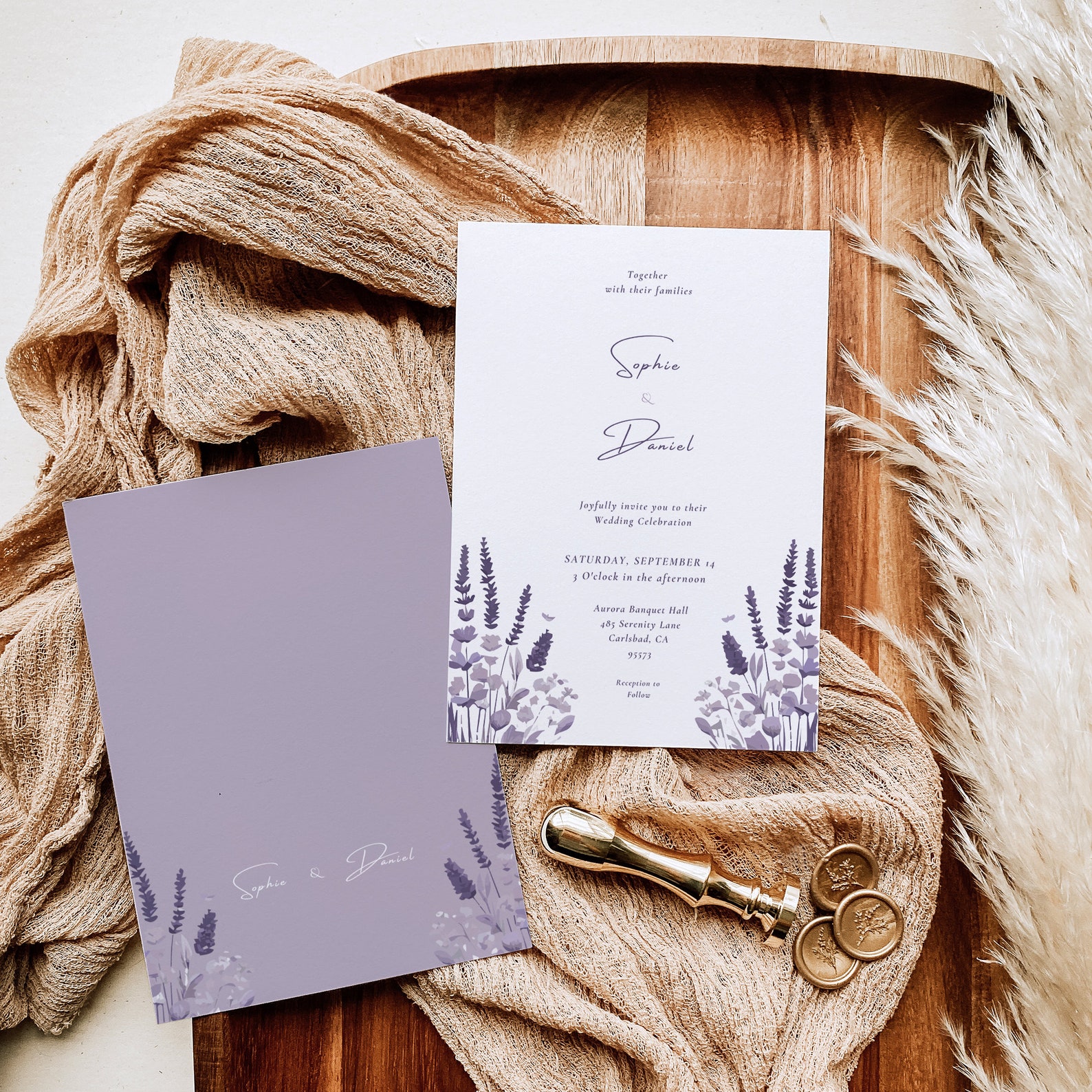 Lavender Wedding Invitation Template – Purple Floral, Printable (PDF ...