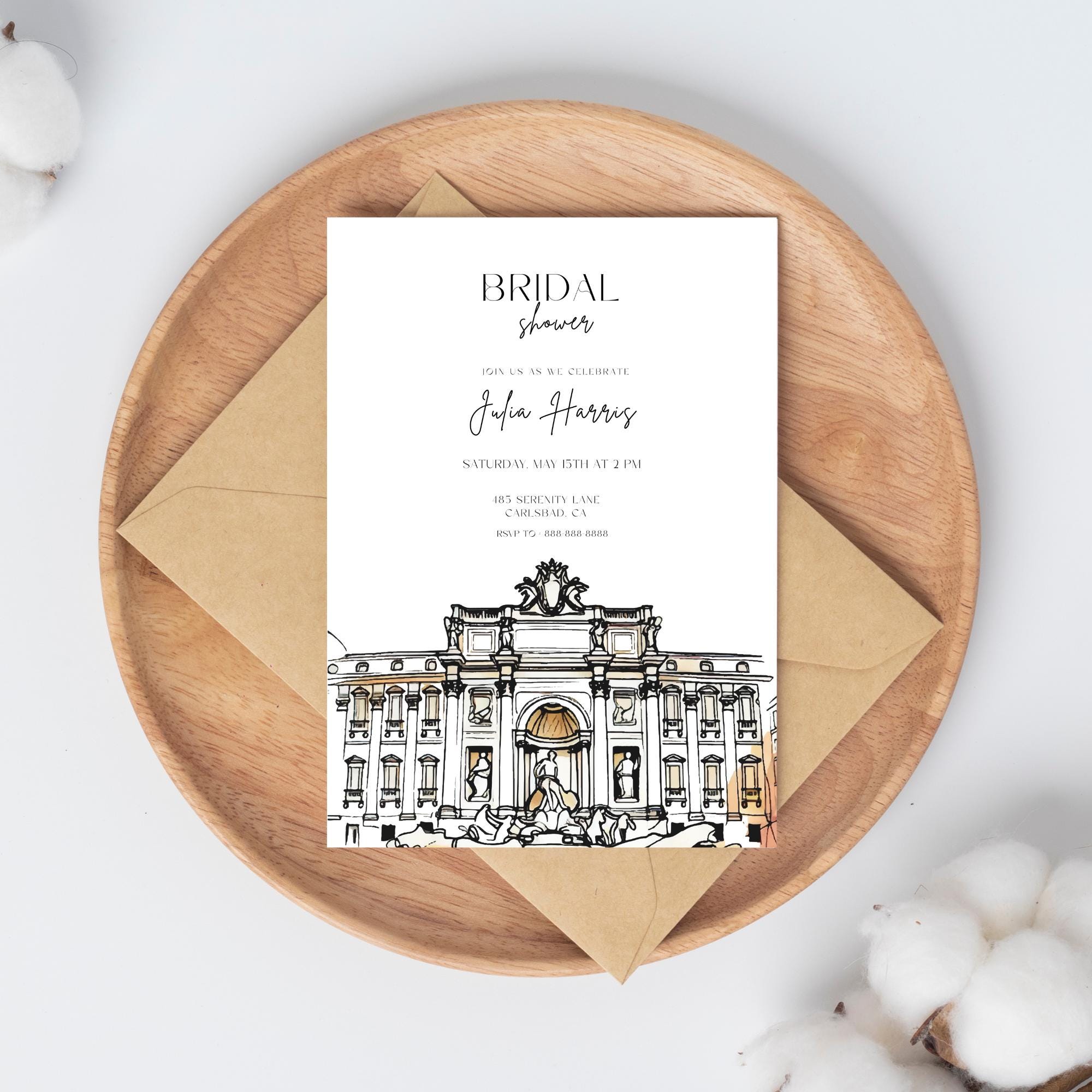 Editable Rome Bridal Shower Invitation Template | Personalized Italy ...