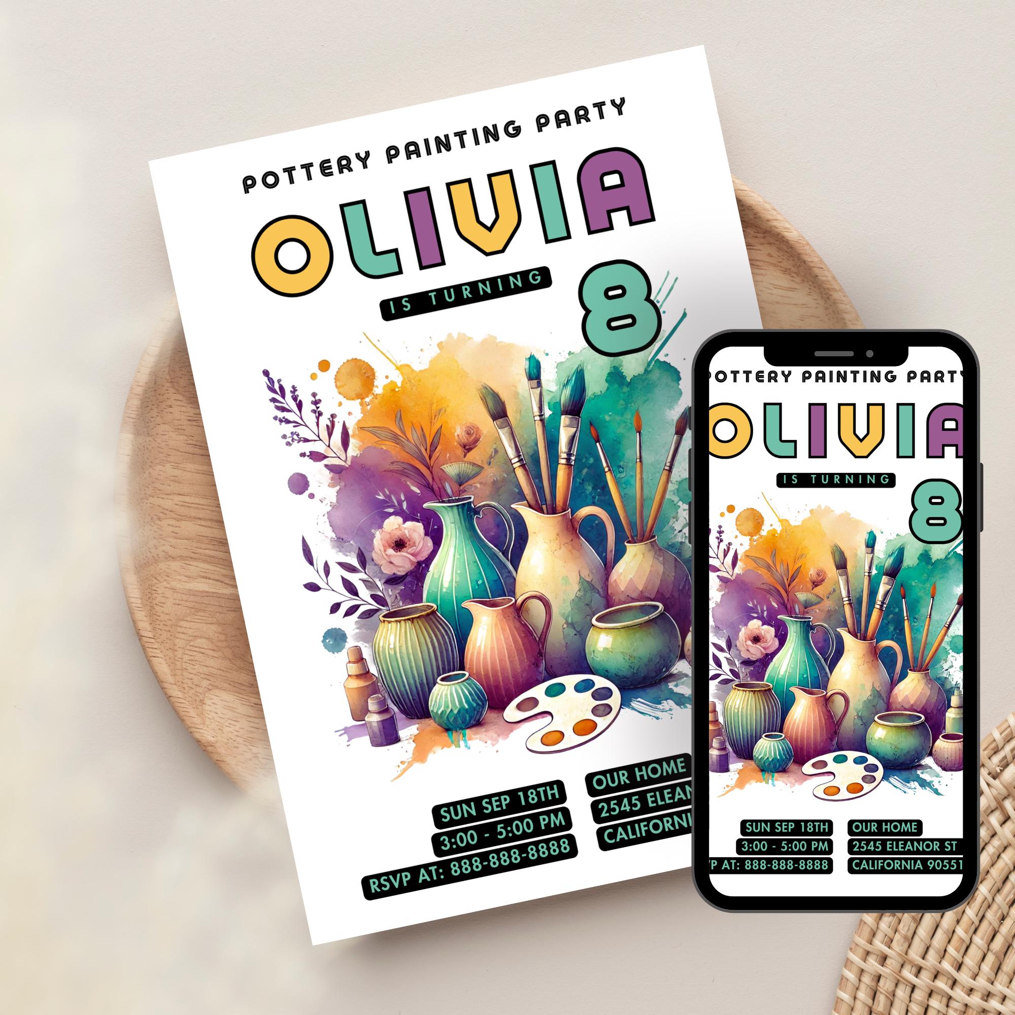 Pottery Painting Birthday Invitation | Kids Craft Party (digital ...