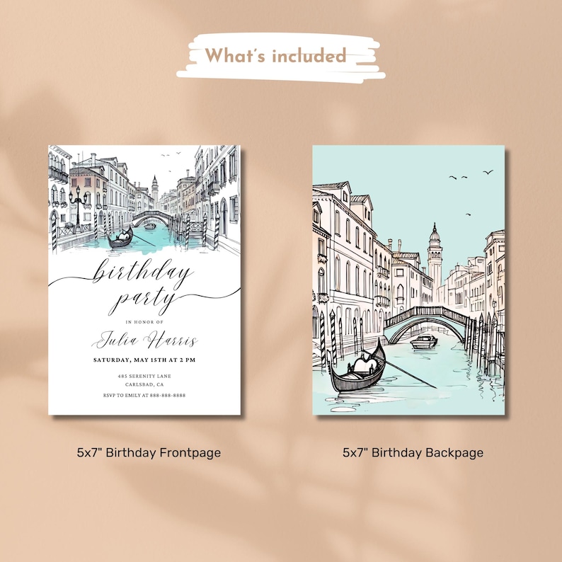 Venice Birthday Invitation | Gondola Sketch, Italy Party (digital ...