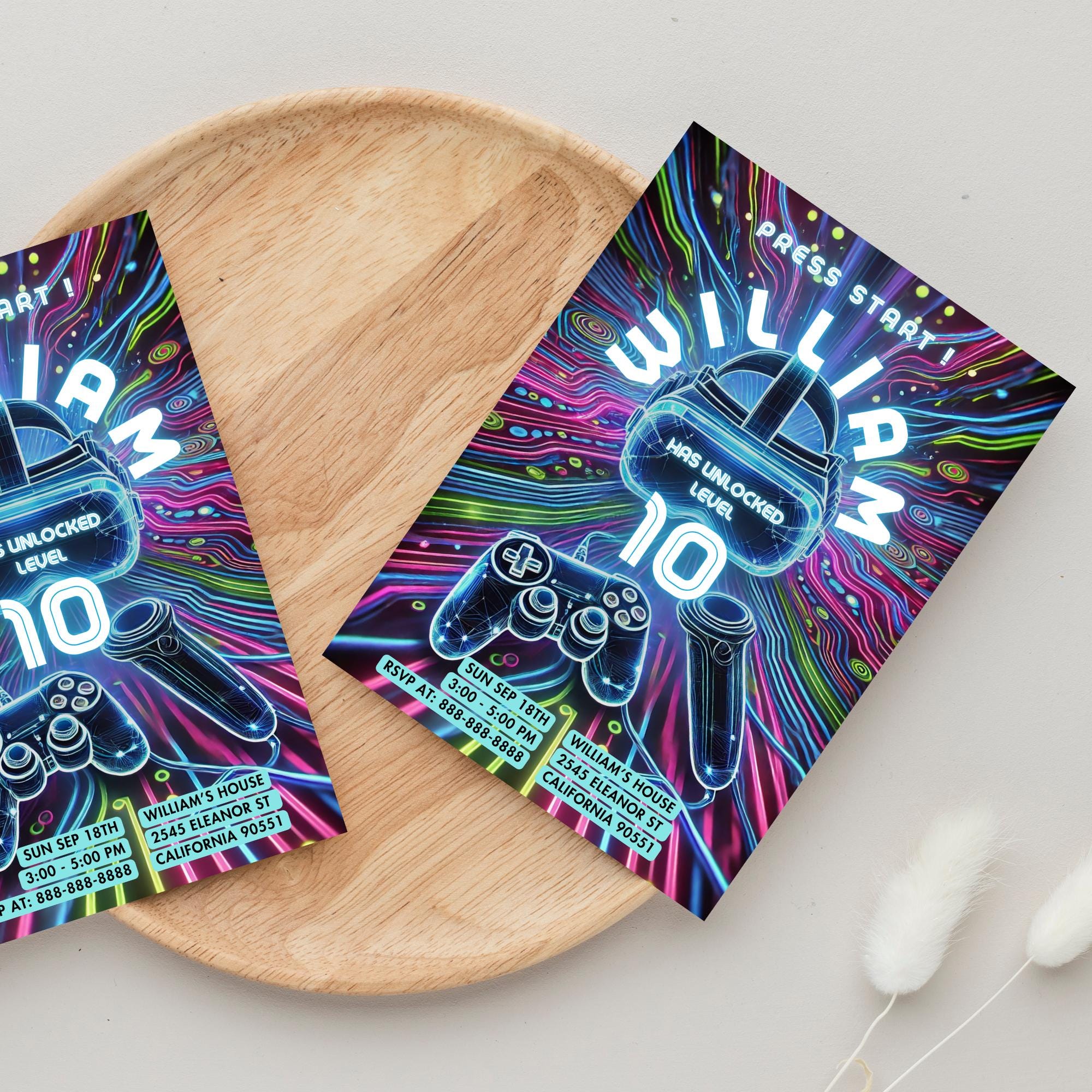 Video Game Birthday Invitation | Neon Laser Design (digital Download ...