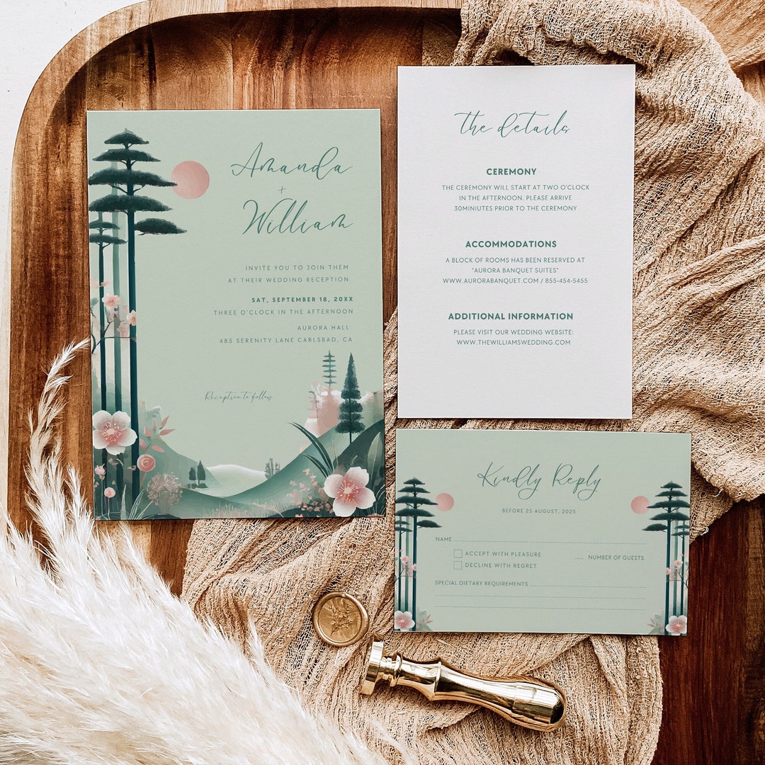 Personalized Japan Wedding Invitation Template - DIY Green Forrest ...