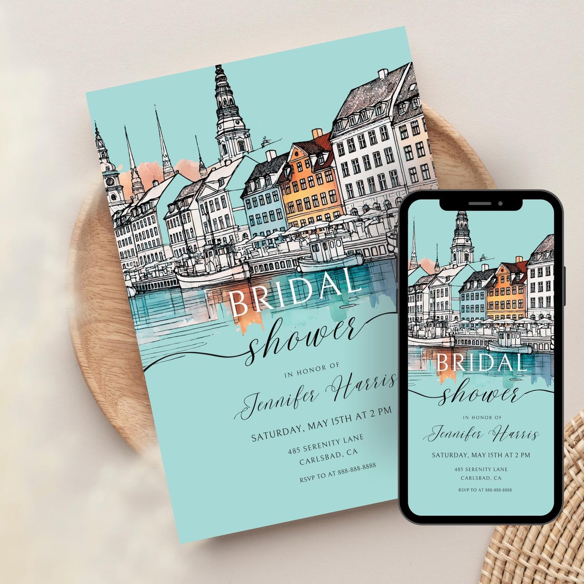 Editable Copenhagen Bridal Shower Invitation Template | Personalized ...