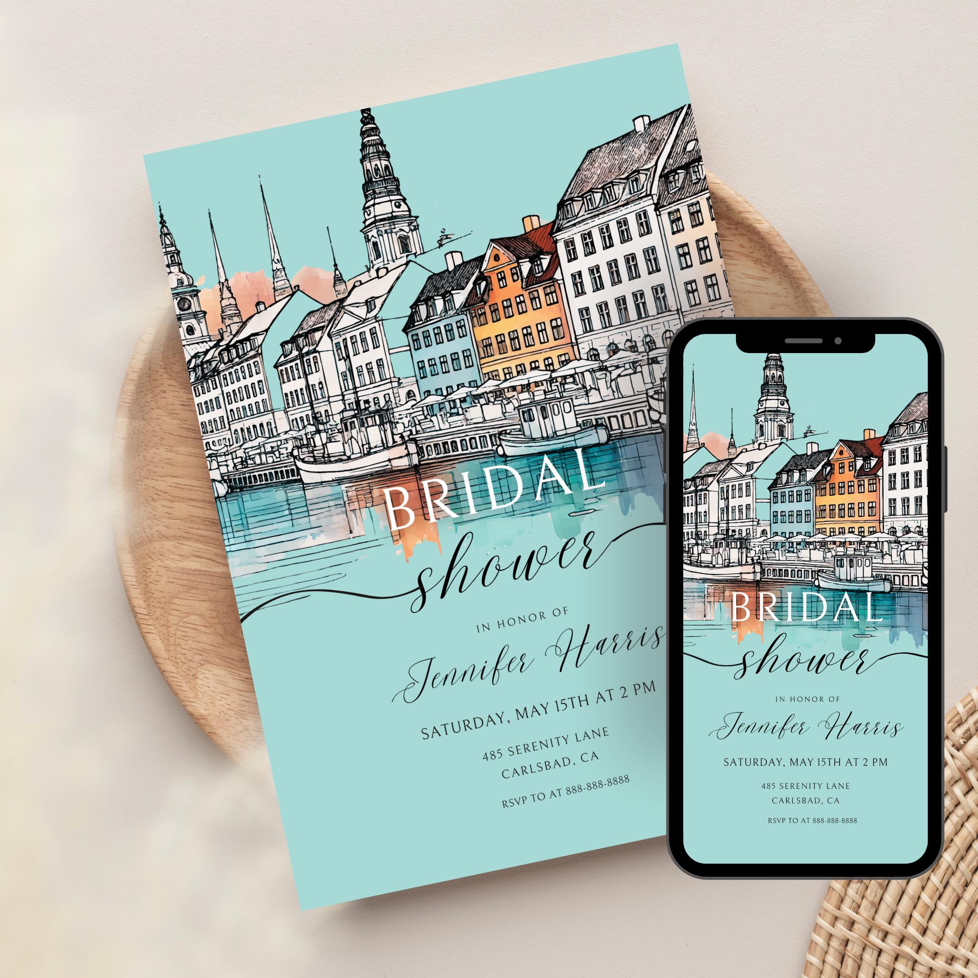 Editable Copenhagen Bridal Shower Invitation Template | Personalized ...