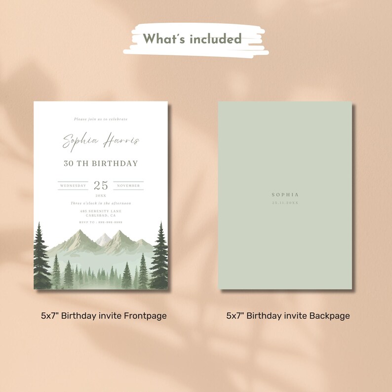Nordic Mountain Birthday Invitation | Watercolor Forest (digital ...