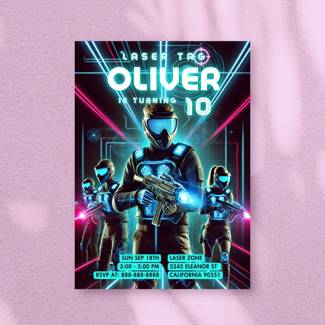 Laser Tag Party Invitation | Laser Game Birthday Invite | Personalized ...