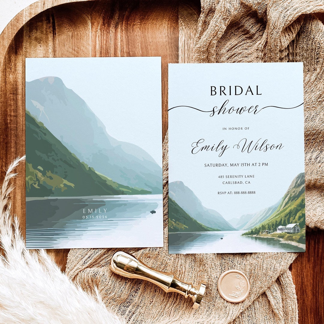 Nordic Fjord Bridal Shower Invitation Template | Personalized Norway ...
