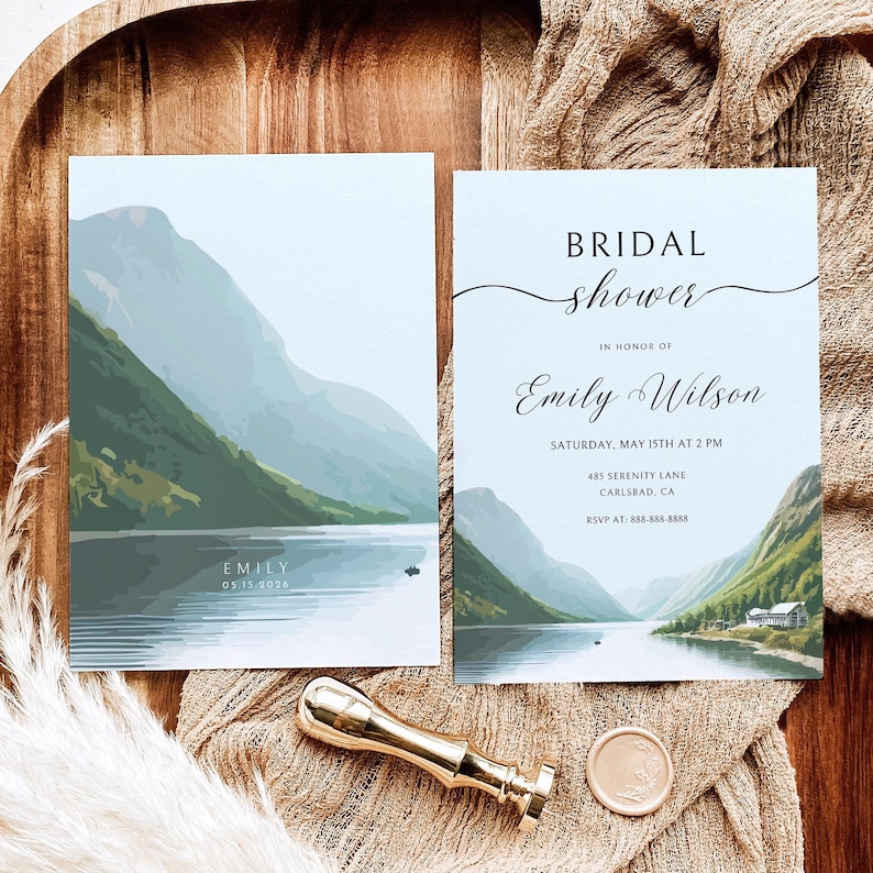Nordic Fjord Bridal Shower Invitation Template | Personalized Norway ...