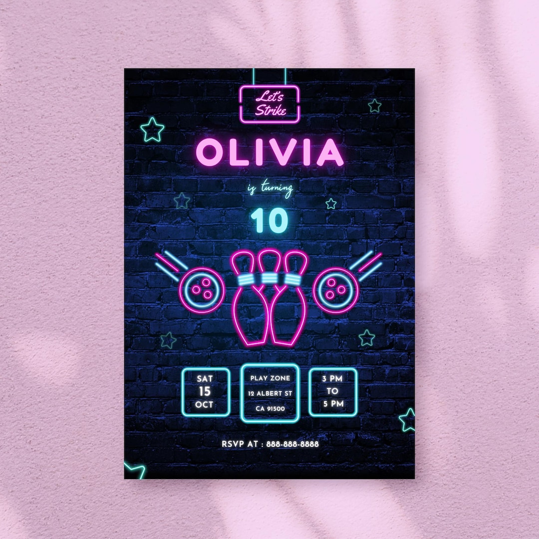 Let's Strike Party Invitation | Bowling Birthday Invite | Personalized ...