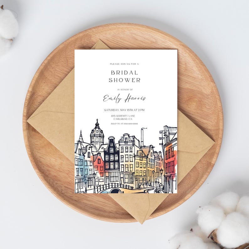 Editable Amsterdam Bridal Shower Invitation Template | Personalized ...