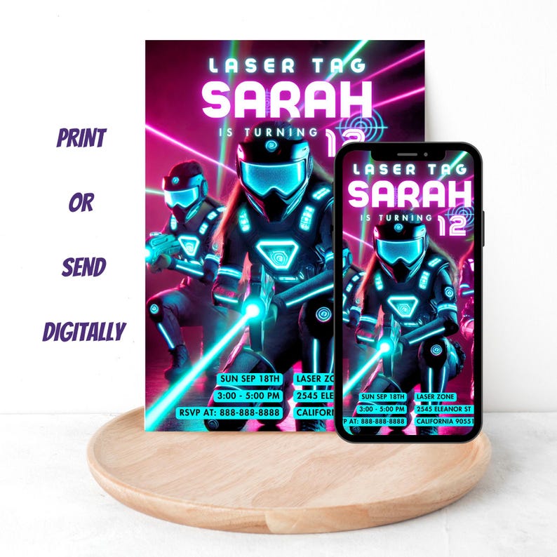 Laser Tag Birthday Invitation | Girl Laser Game Party Invite ...