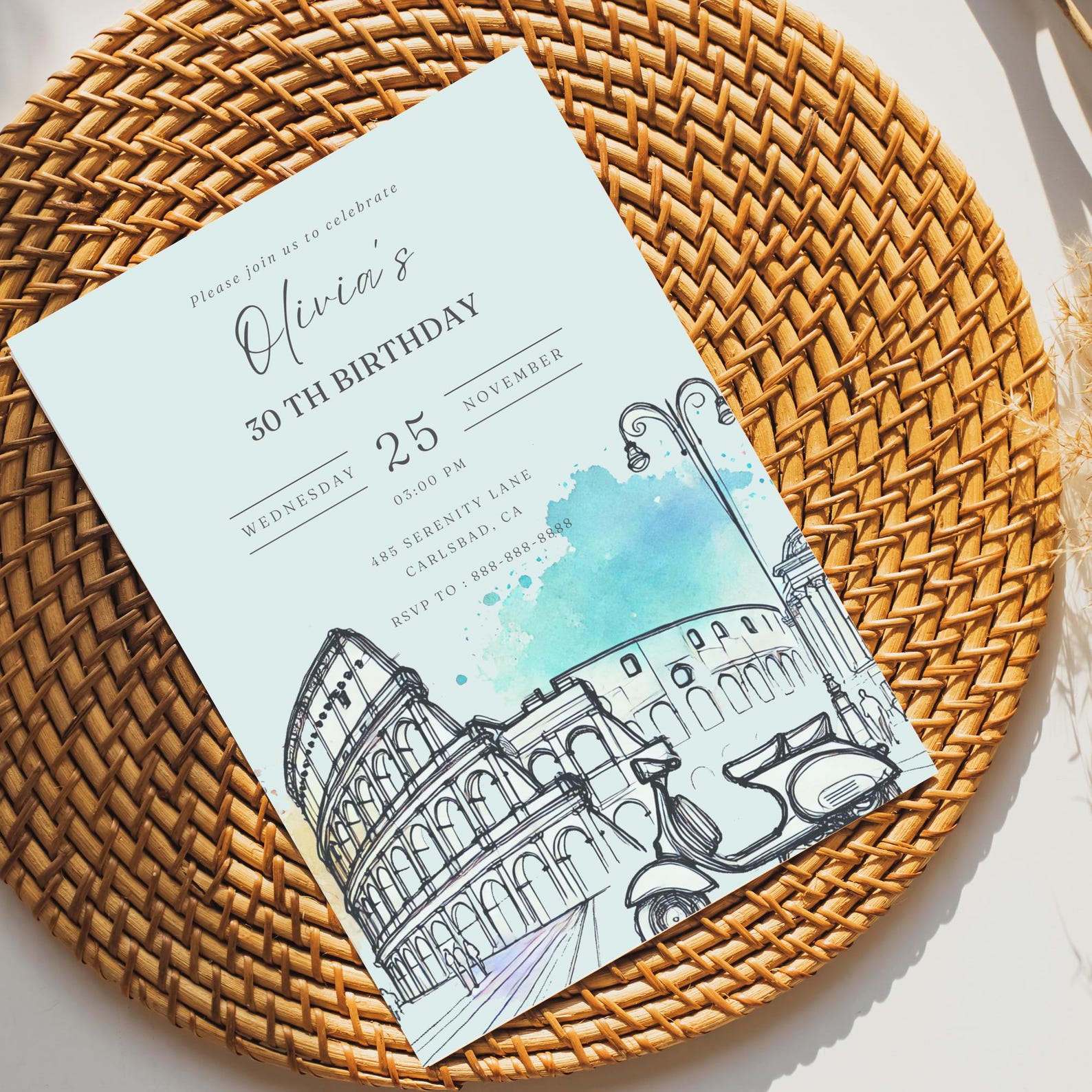 Rome Birthday Invitation | Editable Colosseum, Scooter (digital File ...