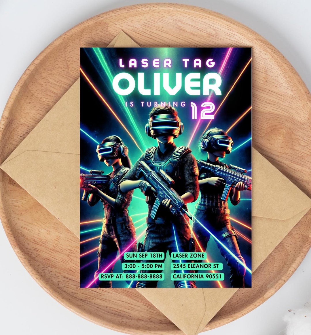 Laser Tag Party Invitation | Laser Game Birthday Invite | Personalized ...