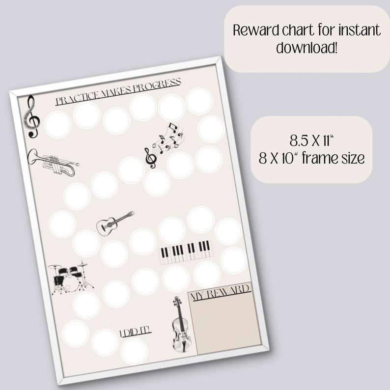 Music Reward Chart for Kids Behavior Chart Printable, Music Practice ...