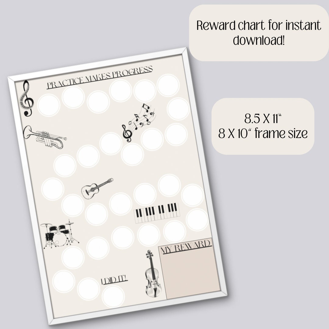 Music Reward Chart for Kids Behavior Chart Printable, Music Practice ...