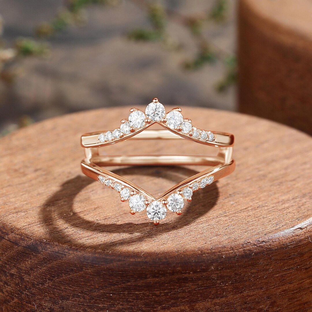 Moissanite Enhancer Wedding Band, Rose Gold Ring Jacket, Yellow Gold ...