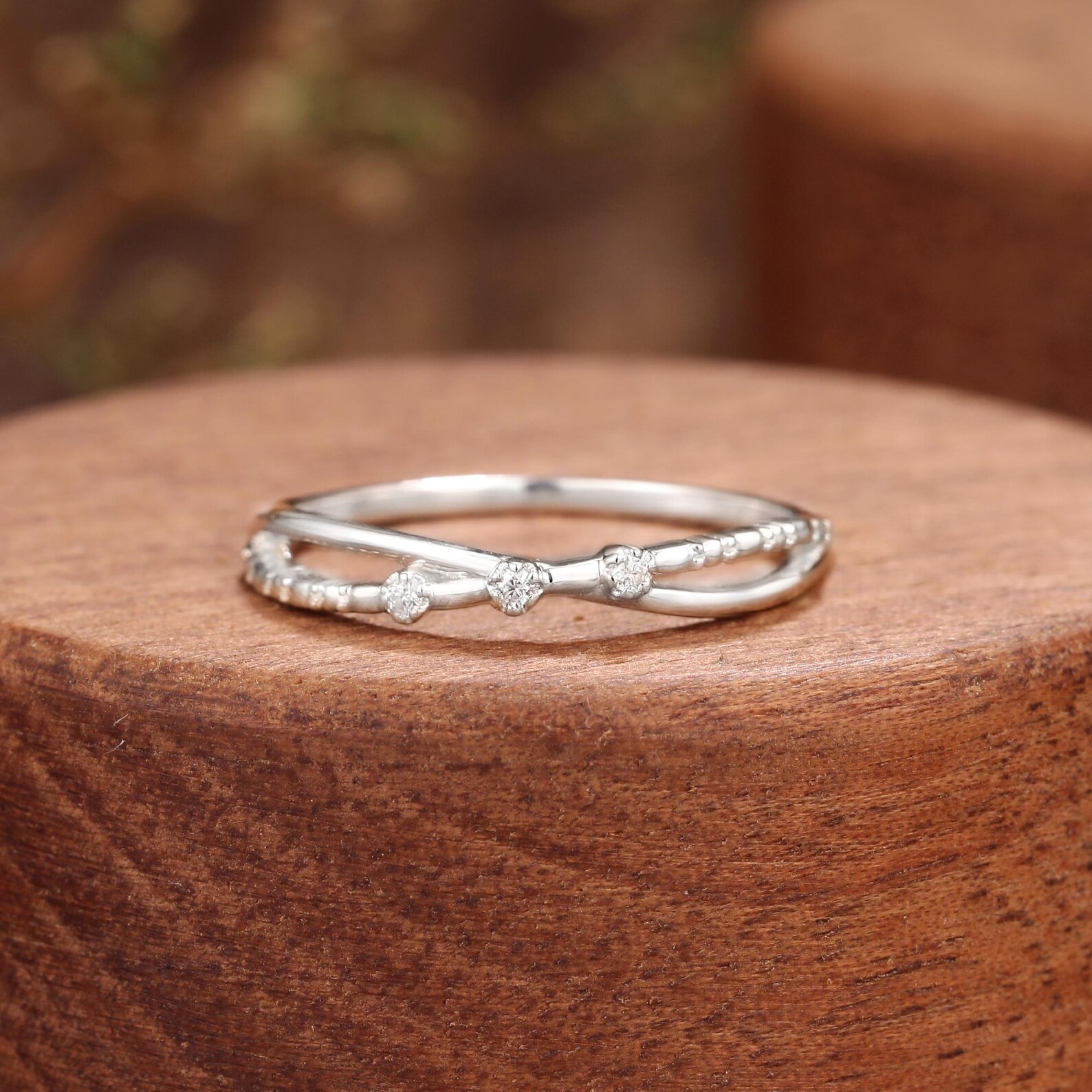 Crossover Wedding Band Minimalist Ring, White Gold Criss Cross Ring, X Cross Diamond Ring ...