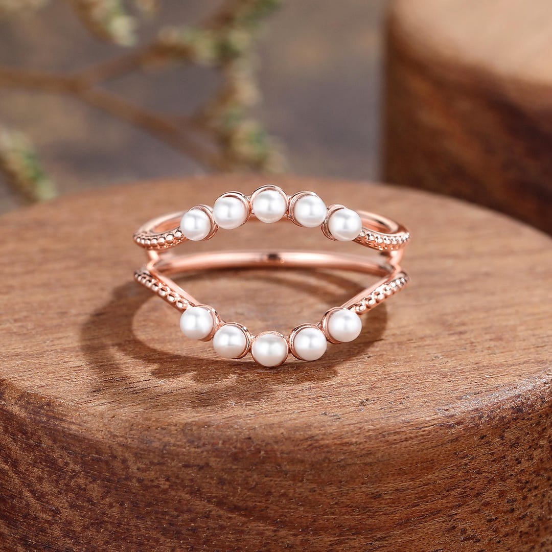 Enhancer Wedding Band, Pearl Ring Jacket, Rose Gold Bead Ring Guard ...