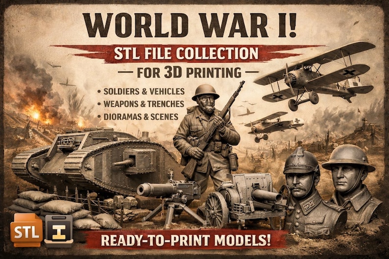 WWI Mega STL Bundle – 3D Printable World War 1 Soldiers, Tanks & Trench ...