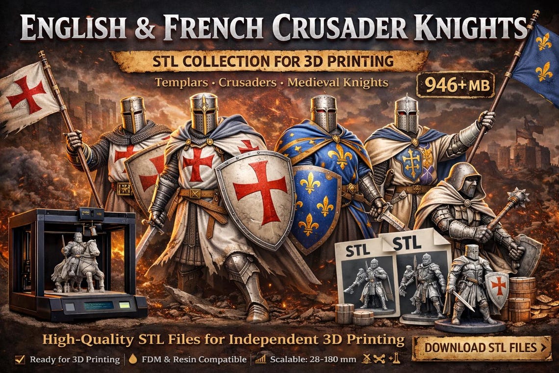 Crusader Knights STL Collection | English & French Medieval Knights ...