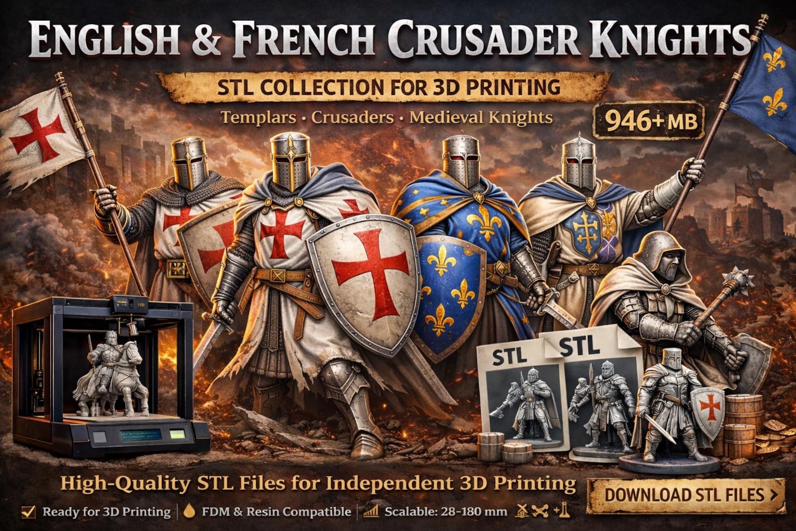 Crusader Knights STL Collection | English & French Medieval Knights ...