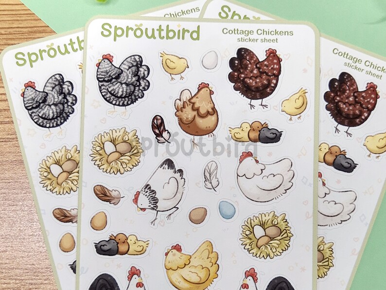 Cottage Chickens | Cute Hen, Chick, and Rooster Stickers | 3.5x5 Matte ...
