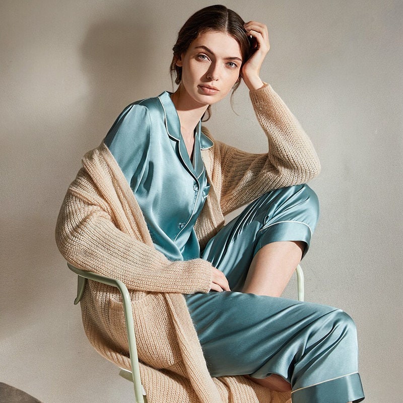 Luxury Silk Pajamas Set for Women 100% Mulberry Silk, Long Sleeve ...