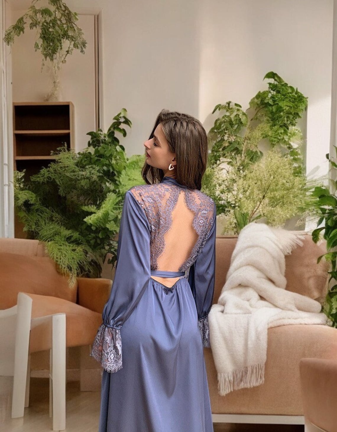 Elegant Summer Lace Satin Silk Pajamas for Women French Style Backless ...