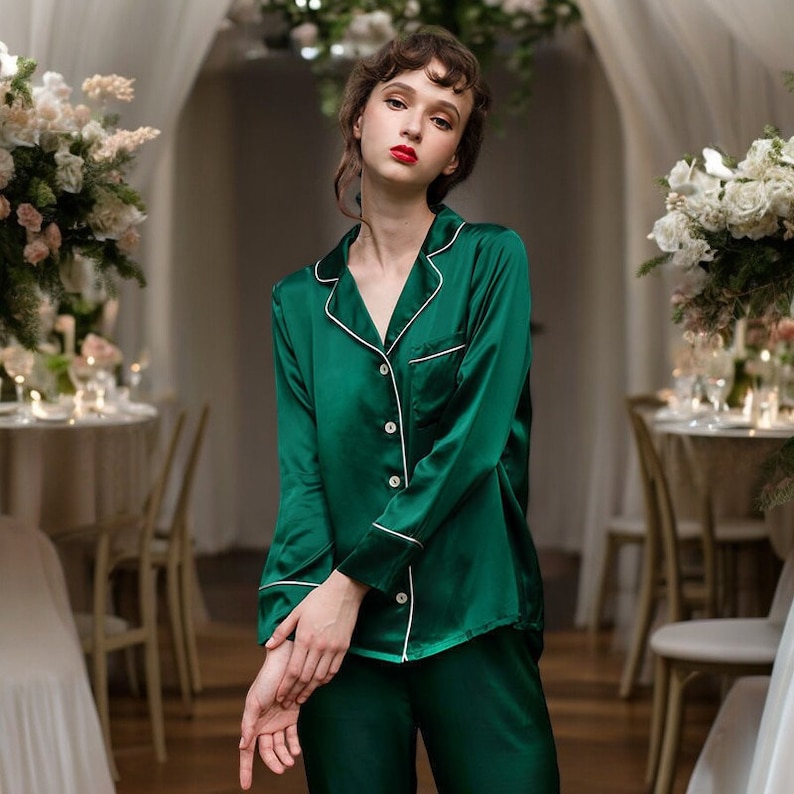 Luxury Silk Pajamas Set for Women 100% Mulberry Silk, Long Sleeve ...