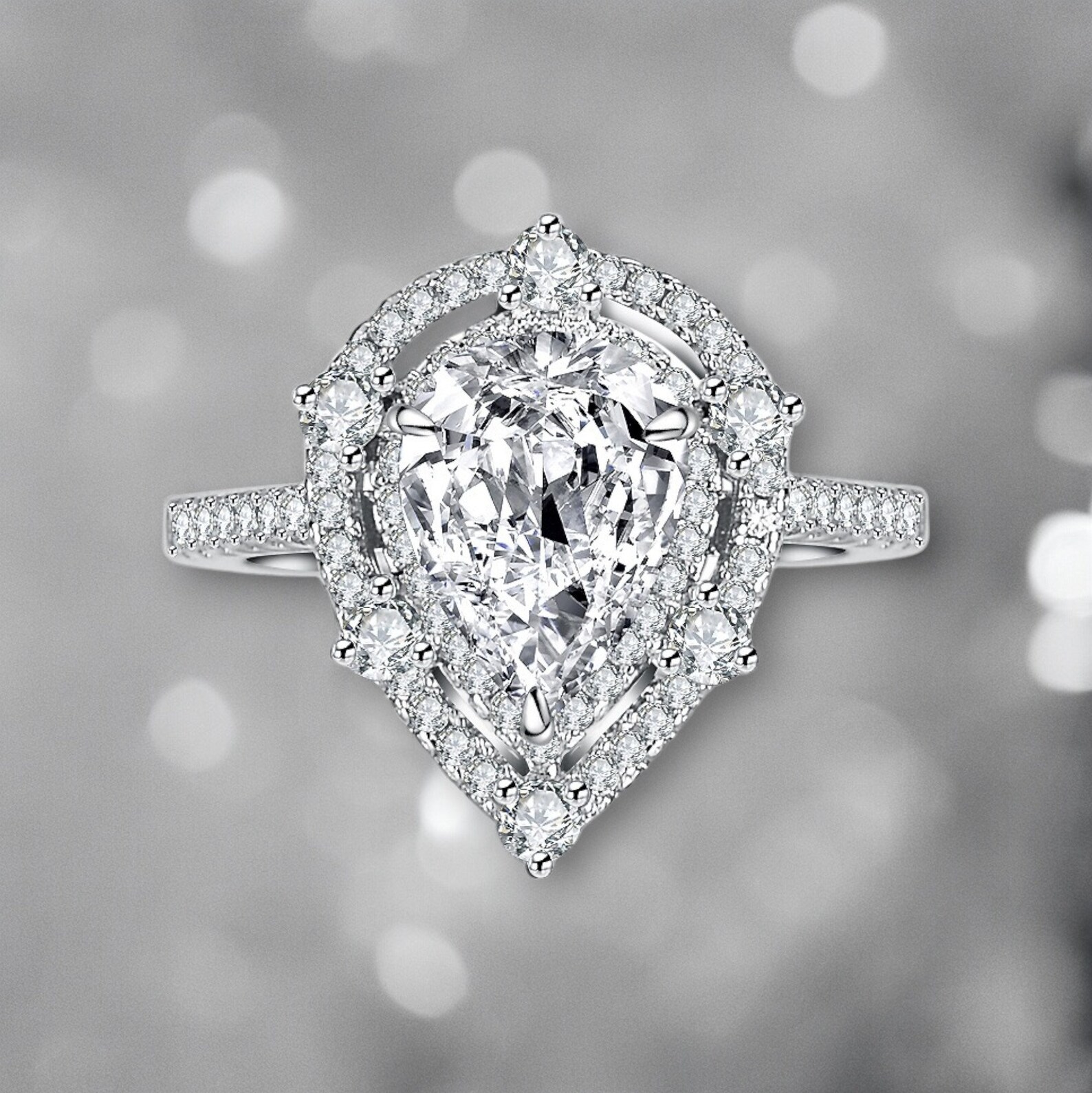 Luxury Pear-shaped Moissanite Engagement Ring in S925 Sterling Silver 2 ...