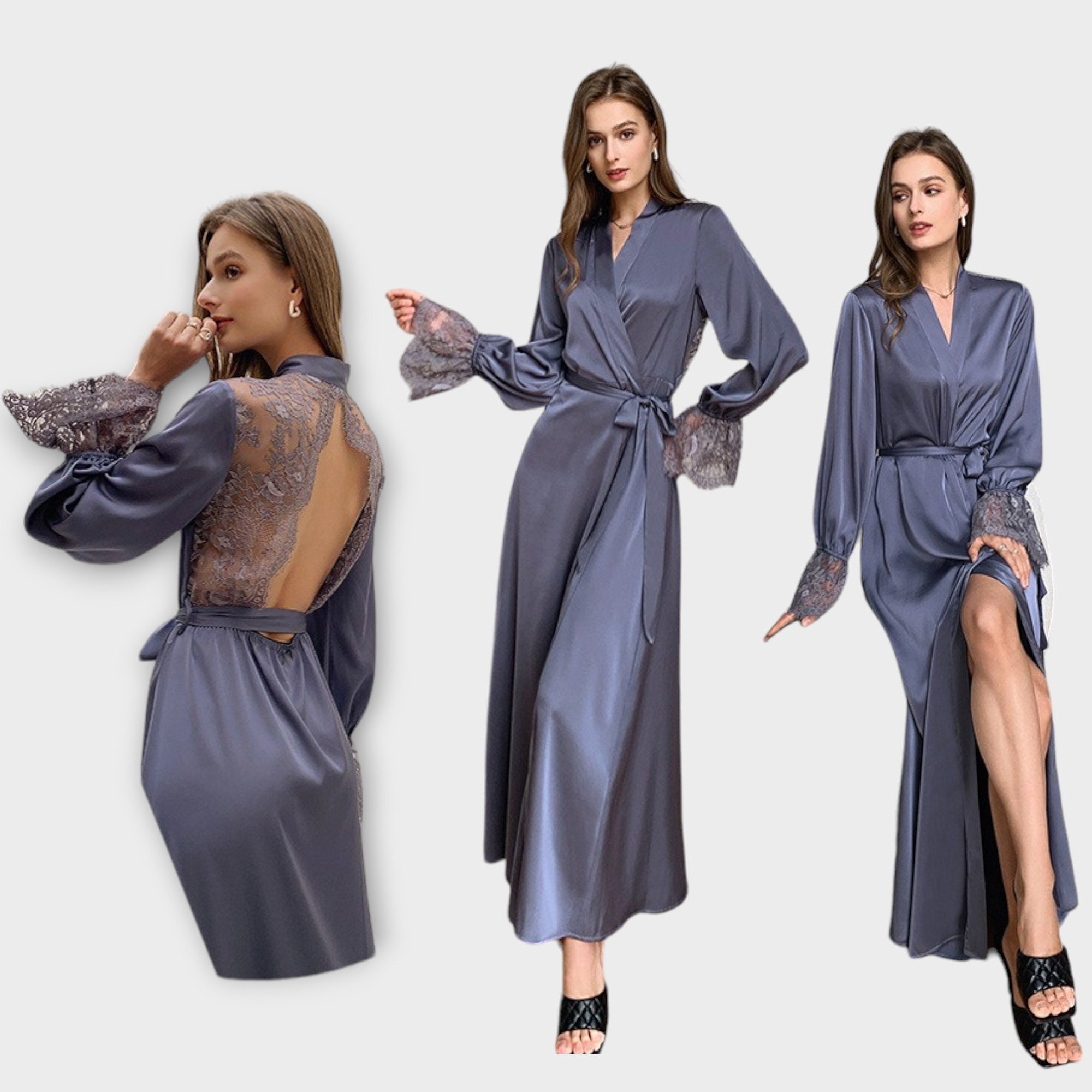 Elegant Summer Lace Satin Silk Pajamas for Women French Style Backless ...