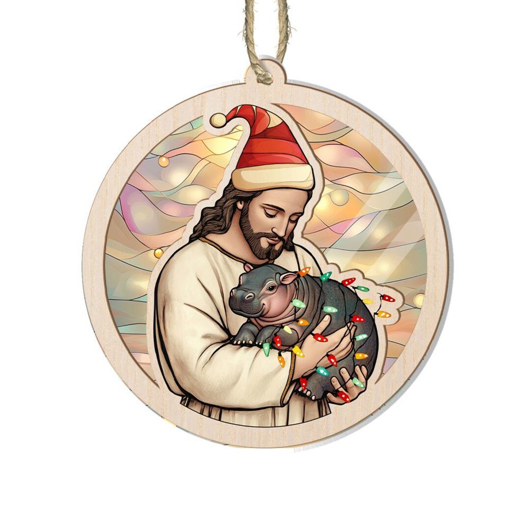 Amare Box Jesus and Moo Hippo Christmas Suncatcher Wooden Ornament ...