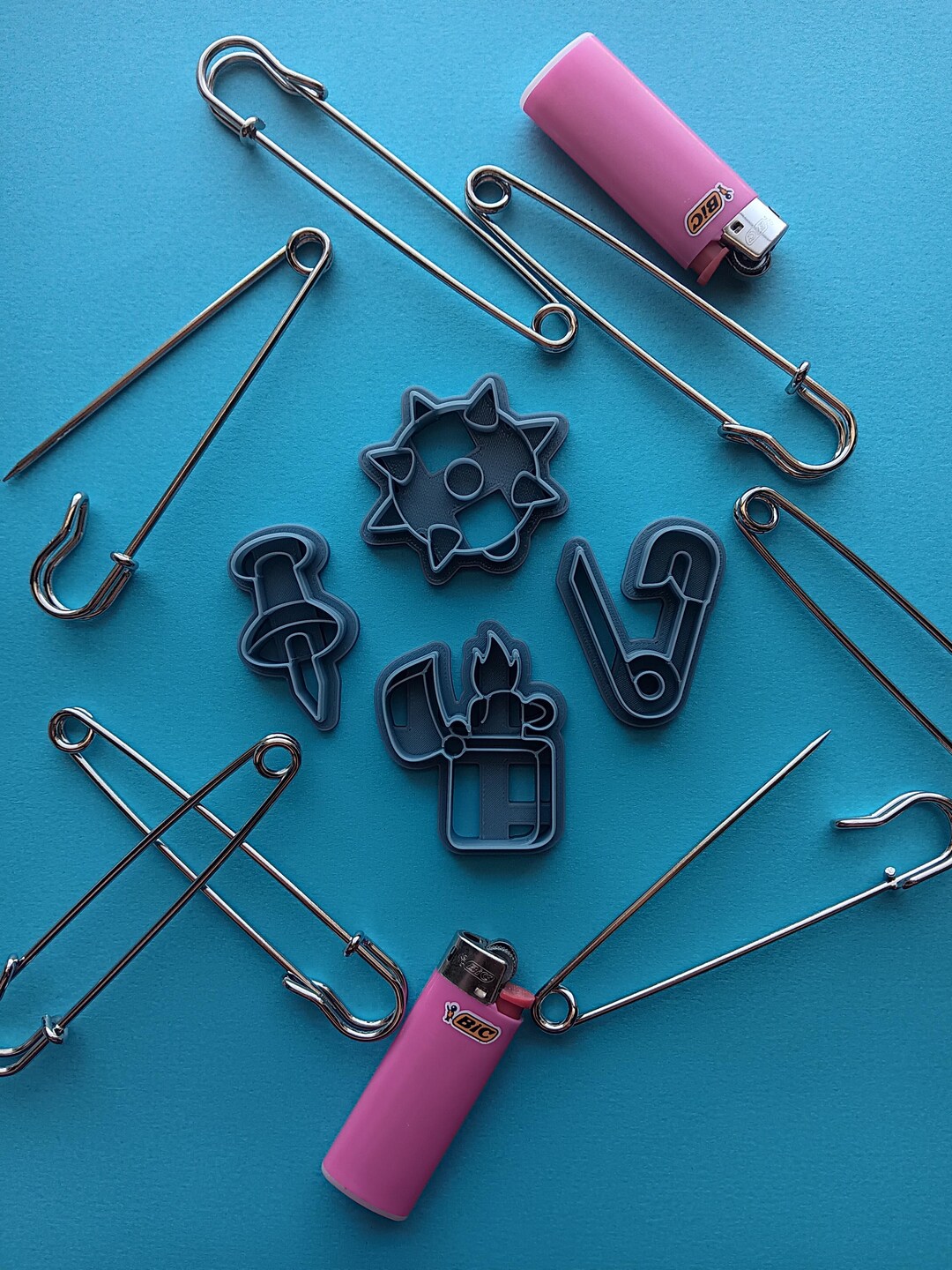 Punk Grunge Polymer Clay Cutter - Lighter, Safety Pin, Mace Spike Ball ...