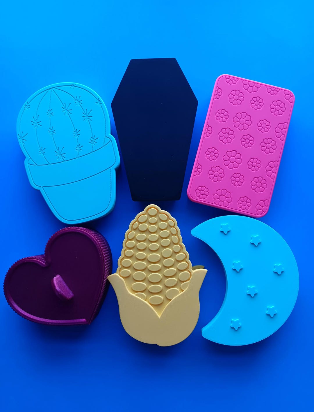 Corn Starch Tapping Boxes - Polymer Clay Tool - Heart Cactus Corn Moon ...