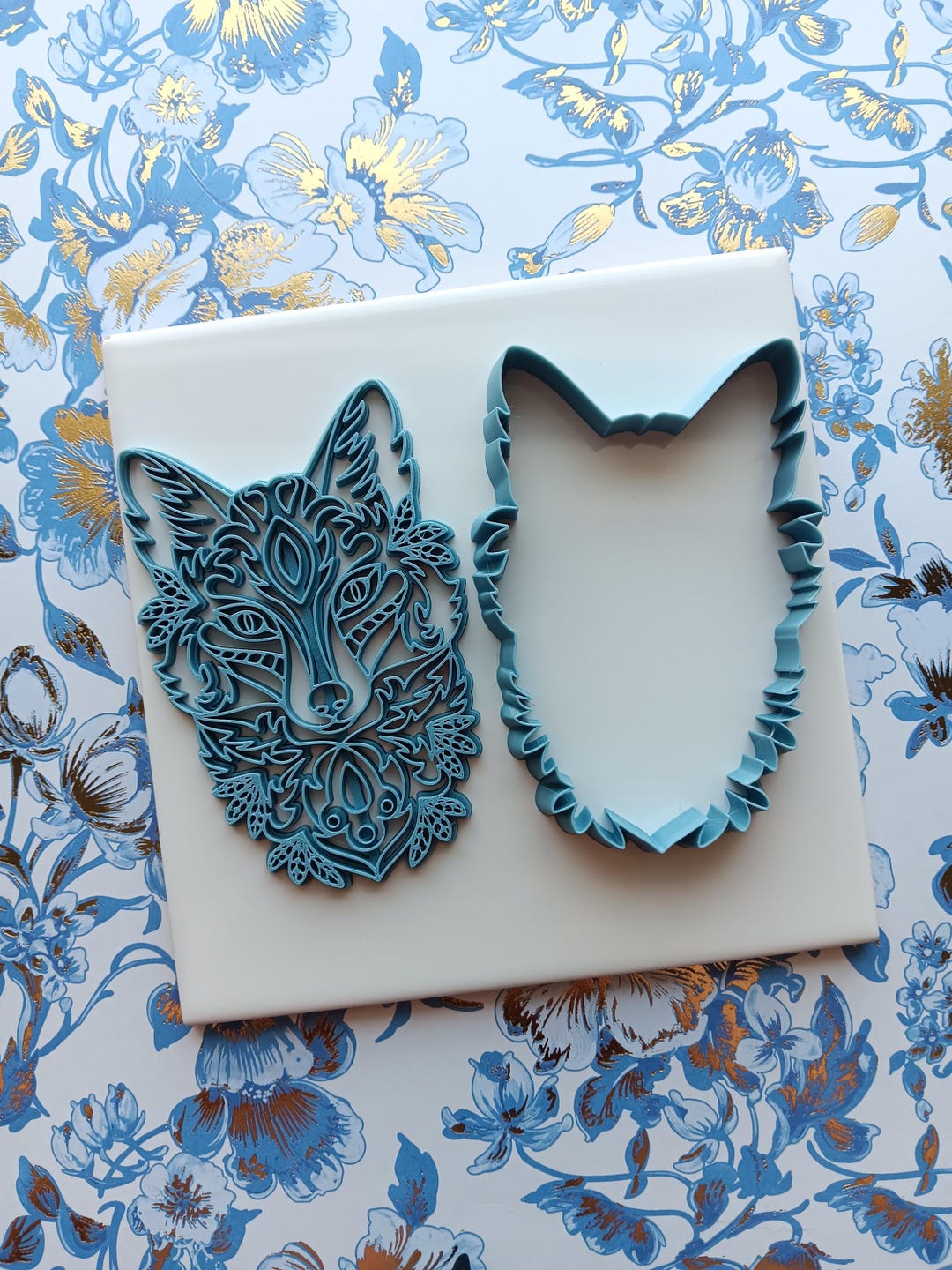 Floral Forest Wolf Trinket Dish Polymer Clay Cutter - Large Wall Hanger ...
