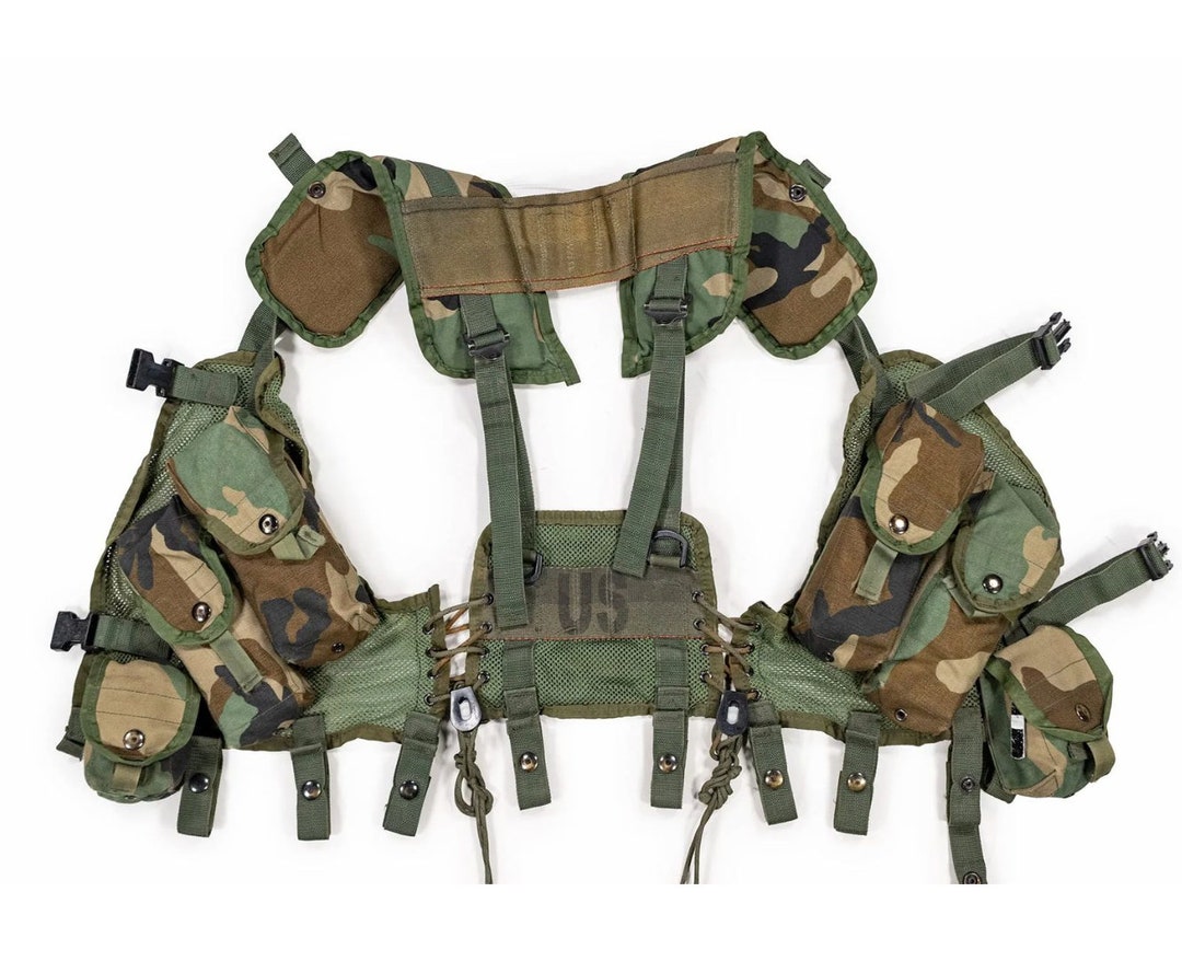 US Military Enhanced Tactical Load Bearing Vest W Pouches Woodland M81 ...