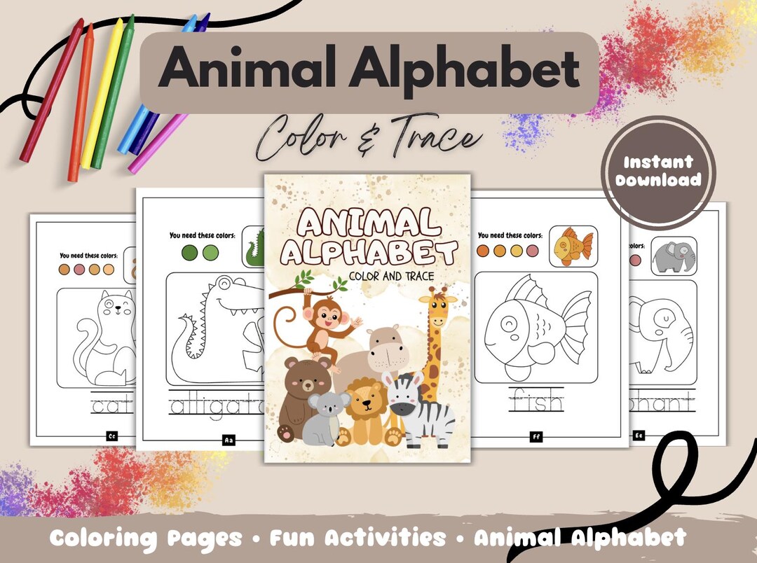 Animal Alphabet Color & Trace Worksheets | ABC Coloring Pages (PDF ...