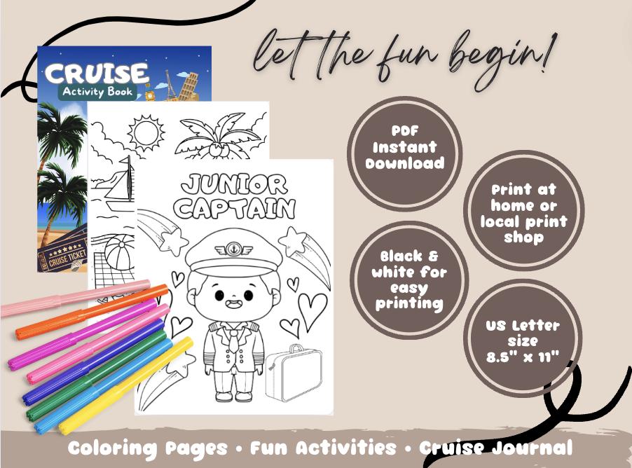 Cruise Activity Book for Kids | Travel Journal, Coloring Pages (digital ...