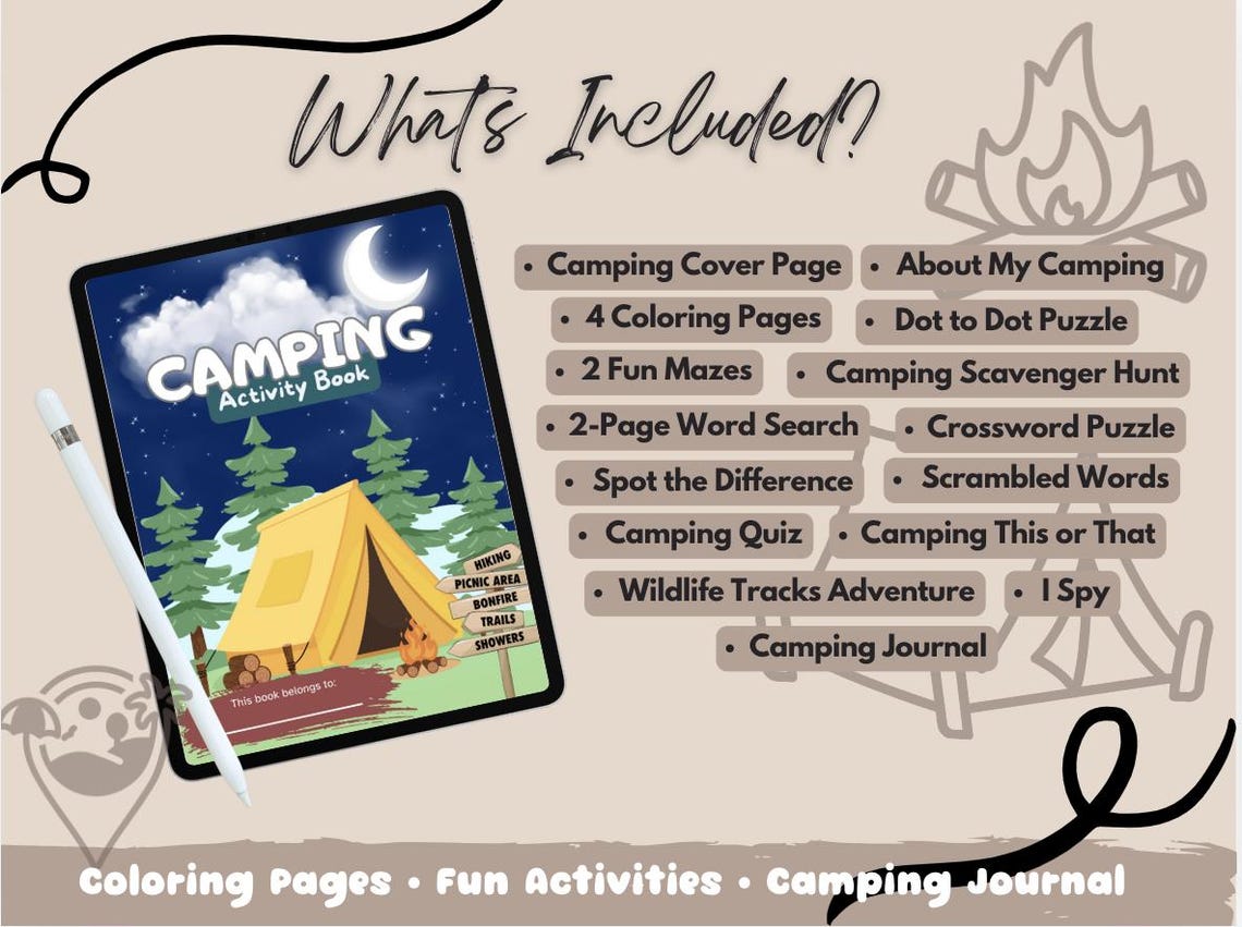 Camping Activity Book for Kids | Nature Games, Crafts (digital Download ...