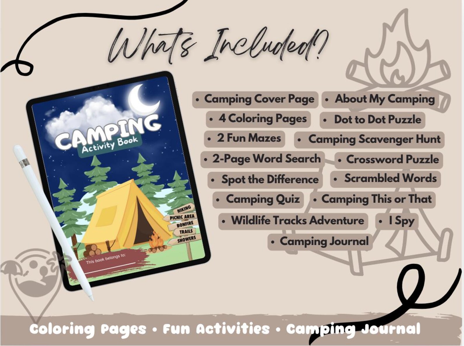 Camping Activity Book for Kids | Nature Games, Crafts (digital Download ...
