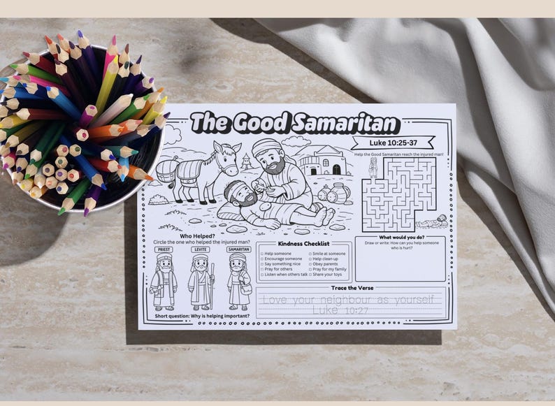 Good Samaritan Bible Activity Worksheet | Kindness, Mercy, Sunday ...