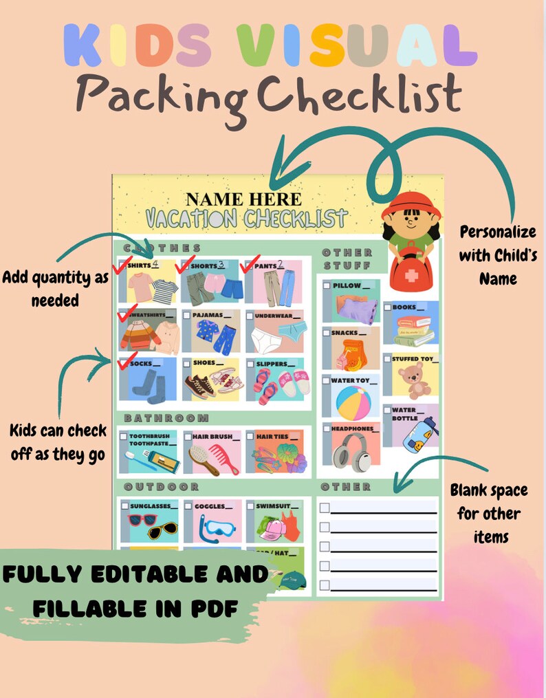 Easy Visual Packing List for Kids: Fun and Simple Travel Prep Editable ...